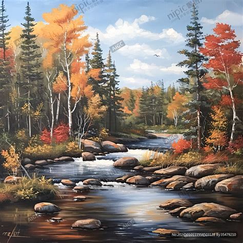AI创作图秋季风景油画 秋季山峦森林河流 溪流风景油画 山水秋景油画 秋天风景油画 风景油画秋天 金色森林河流河水 森林小溪油画 秋天来了油画
