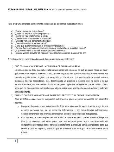 10 Pasos Para Crear Una Empresa 2 Pdf Business Planificación