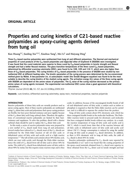 Pdf Properties And Curing Kinetics Of C21 Based Reactive Polyamides As Epoxy Curing Agents