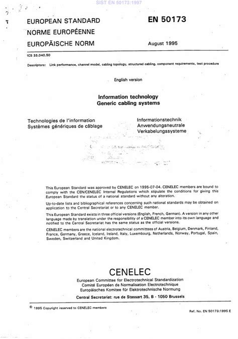 En 50173 1995 Information Technology Generic Cabling Systems
