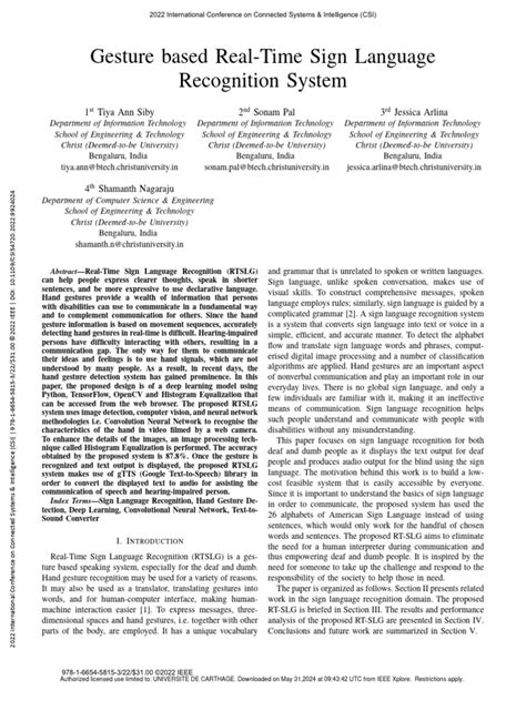 Gesture Based Real Time Sign Language Recognition System Pdf Deep