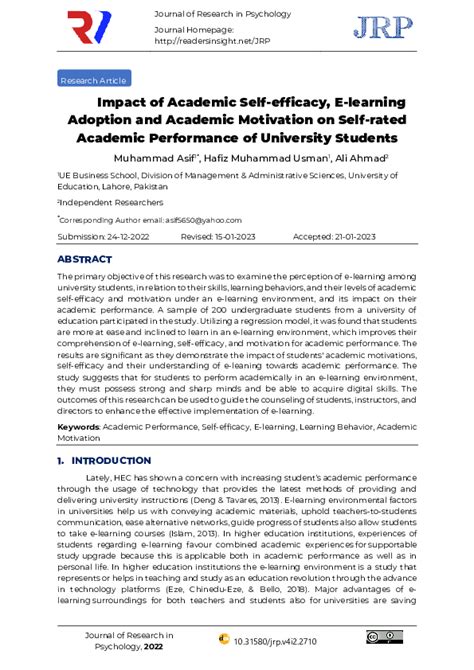 Pdf The Impact Of Academic Self Efficacy E Learning Adoption And