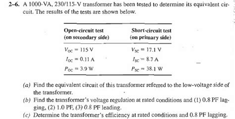 Solved A 1000 Va 230 115 V Transformer Has Been Tested To