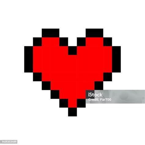 빨간색 픽셀 하트 아이콘입니다 컬러 실루엣 정면도 편집 가능한 픽셀 벡터 간단한 평면 그래픽 그림입니다 흰색 배경에 격리된 개체입니다 격리 8에 대한 스톡 벡터 아트 및