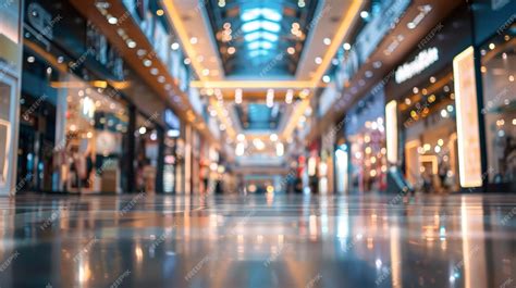 Modern Luxury Blurred Shopping Mall Interior With No People Advertising