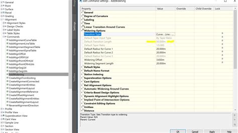 Alignment Add Widening Setting Command Greyed Out Autodesk Community