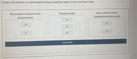 solved classify each element as a representative element