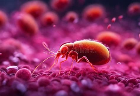 A Micrograph Bug Surrounded By Vibrant Red Blood Cells In A Laboratory