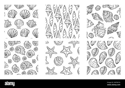 Set Of Seashells Black And White Seamless Vector Background Vector Graphics For Textile Print