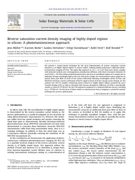 Pdf Reverse Saturation Current Density Imaging Of Highly Doped Regions In Silicon Employing
