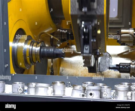 CNC Machine Cutting Thread On Pipe Fitting Stock Photo Alamy