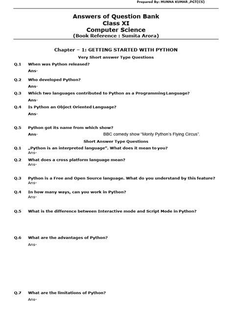 Question Bank Class Xi Cs Qanda Pdf System On A Chip Reserved Word