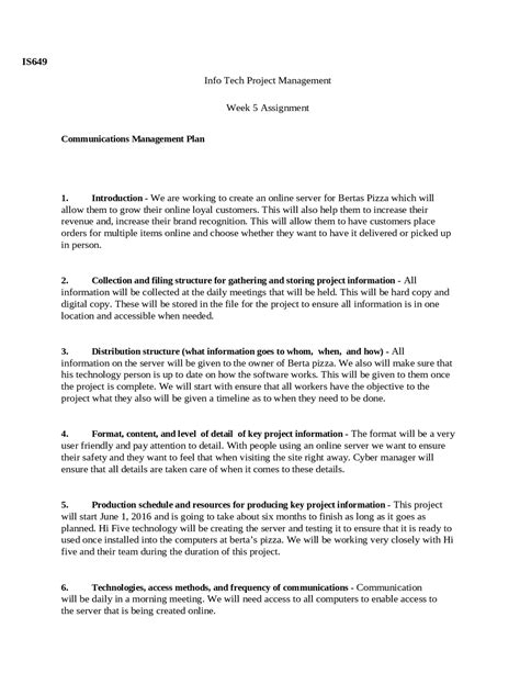 Is649 Info Tech Project Management Week 5 Assignment Comm Lecture
