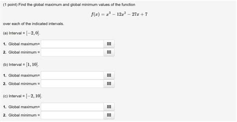 Solved 1 Point Find The Global Maximum And Global Minimum