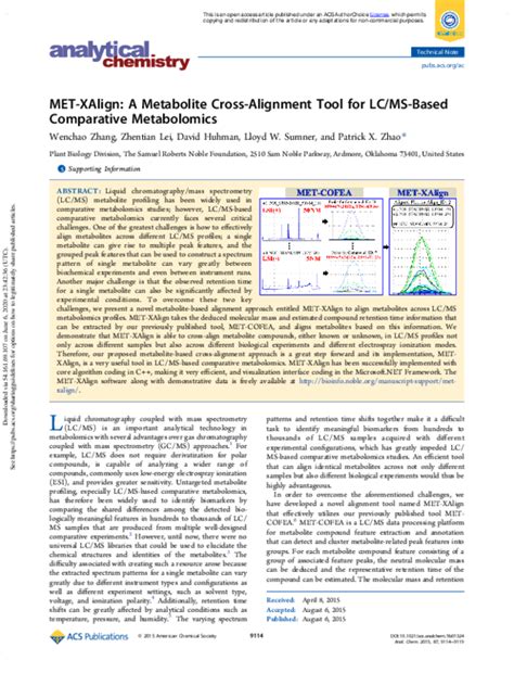 pdf met xalign a metabolite cross alignment tool for lc ms based