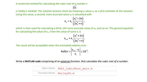 Matlab Code A Numericalmethod For Calculating The Cubic Root Of A Number N 3n Is Halleys