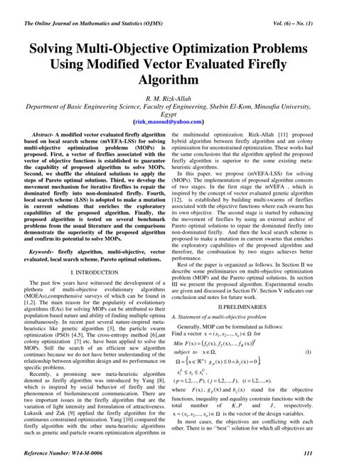 Pdf Solving Multi Objective Optimization Problems Using Modified