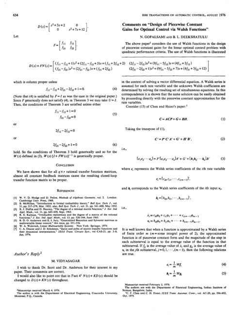 Pdf Comments On Design Of Piecewise Constant Gains For Optimal