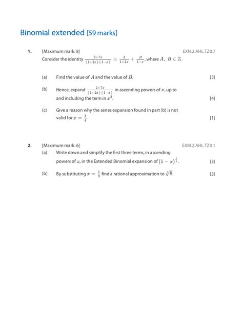Binomial Theorem And Power Series Exam