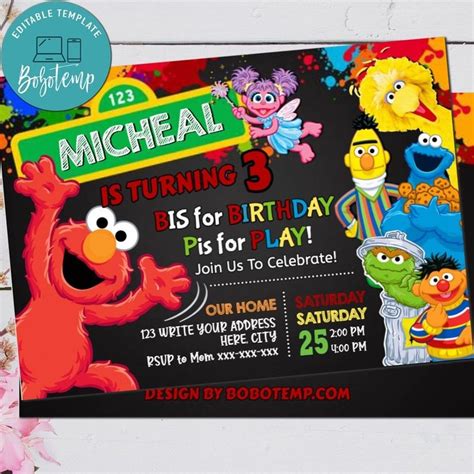 Sesame Street Birthday Invitation Template Content Calendar Template