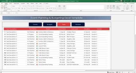 Event Planning Budgeting Excel Template Event Planner Event Tracker Planning Log Planner
