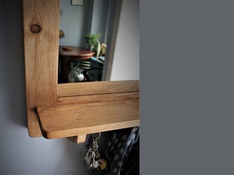 Large Mirror With Shelf And Chunky Iron Hooks