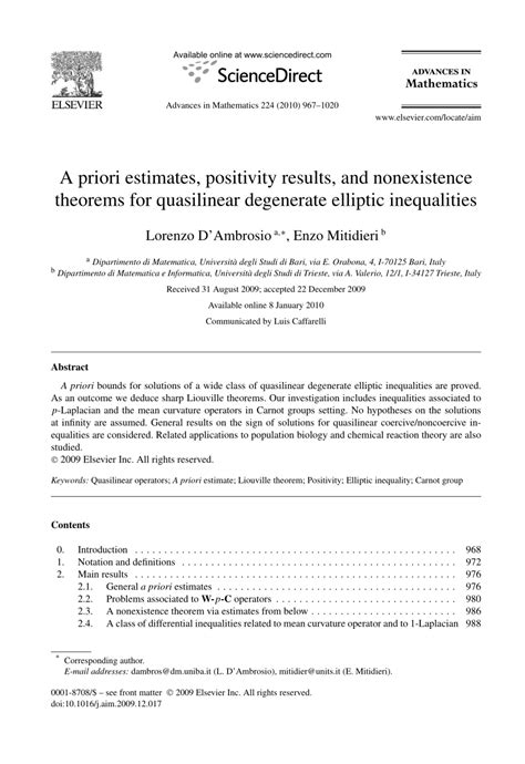 Pdf A Priori Estimates Positivity Results And Nonexistence Theorems For Quasilinear