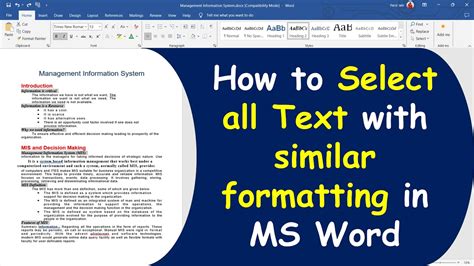 📝how To Select All Text With Similar Formatting In Ms Word Youtube