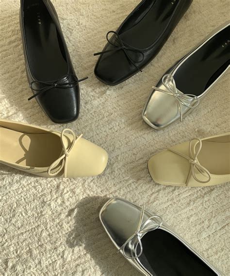 이네로브 리본플랫슈즈 1cm 실버플랫슈즈 봄 사각코여성단화 3colors