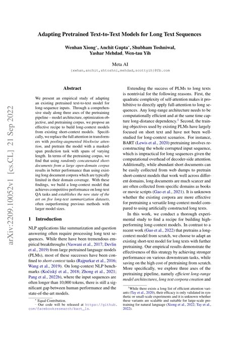 Pdf Adapting Pretrained Text To Text Models For Long Text Sequences
