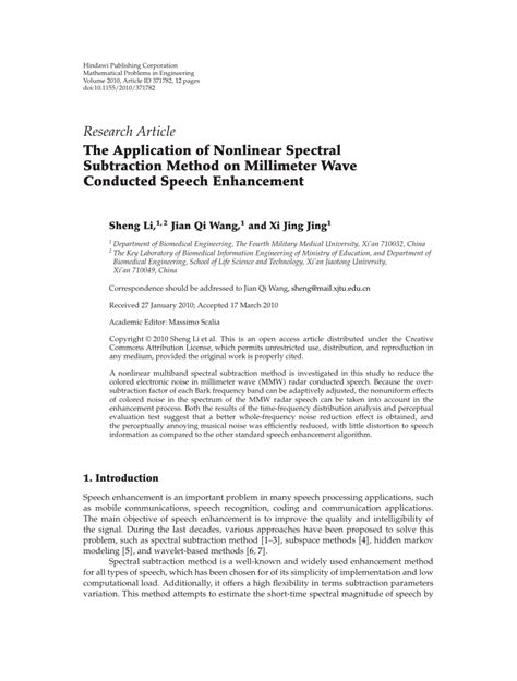 Pdf The Application Of Nonlinear Spectral Subtraction Method On Millimeter Wave Conducted