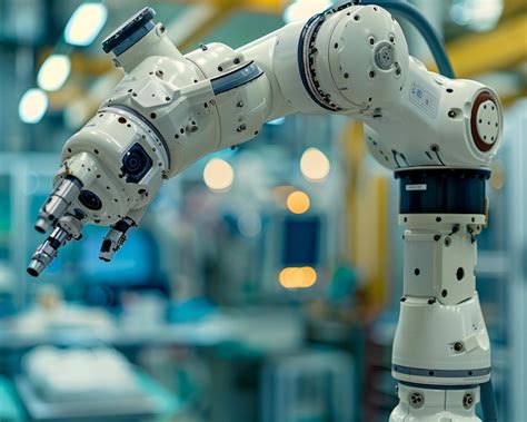 Premium Photo Advanced Industrial Robotic Arm In Automated Factory