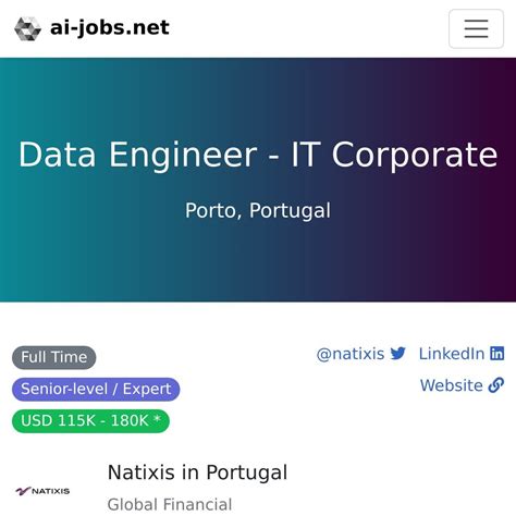 Hiring Data Engineer It Corporate In Porto Portugal Raimljobs