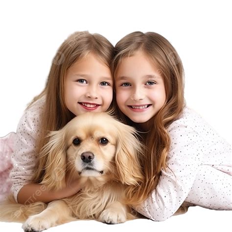 Two Girls And The Dog Laying In Front Of The Christmas Tree Christmas