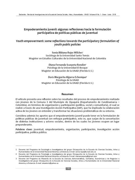 Empoderamiento Juvenil Y Políticas Públicas Pdf Empoderamiento