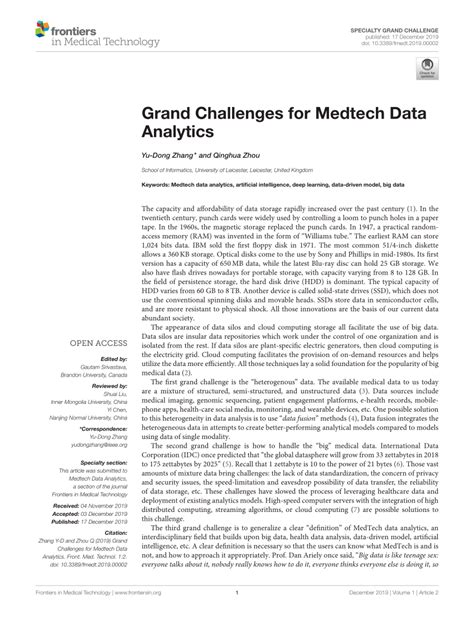 Pdf Grand Challenges For Medtech Data Analytics