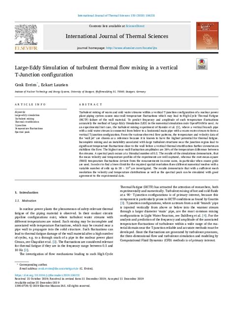 Pdf Large Eddy Simulation Of Turbulent Thermal Flow Mixing In A
