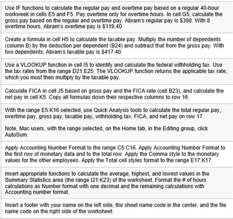 Solved Use IF Functions To Calculate The Regular Pay And Chegg