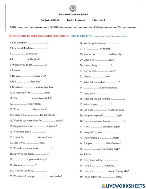 Listening Part 2 Interactive Worksheet For Listening Part 2 Live Worksheets