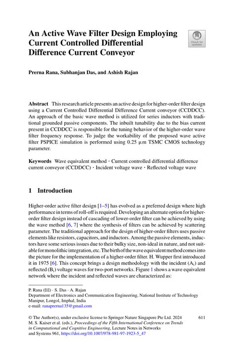 Pdf An Active Wave Filter Design Employing Current Controlled Differential Difference Current
