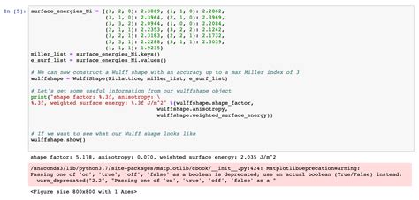 wulffshape construction not displaying plot and matplotlib deprecation