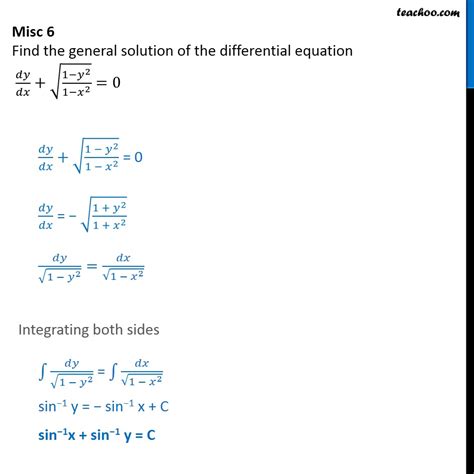 Misc 6 Find General Solution Dydx Root 1 Y2 1 X2 0