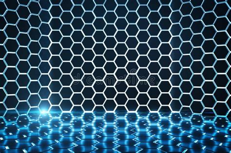 Hexagonal Futuristic Background With Blue Glowing Lights 3d Rendering