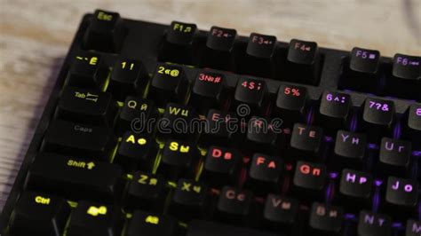 Mechanical Gaming Keyboard Keys With RGB Backlit Keys Close Up Stock
