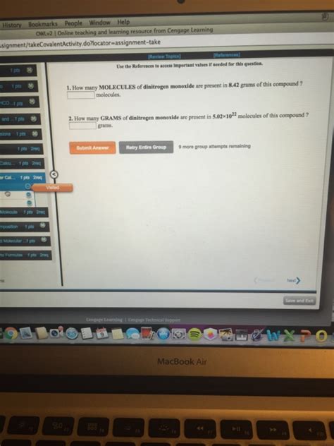 Solved How Many Molecules Of Dinitrogen Monoxide Are Present
