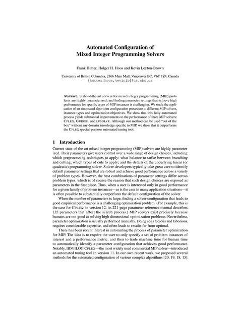 Automated Configuration Of Mixed Integer Programming Solvers