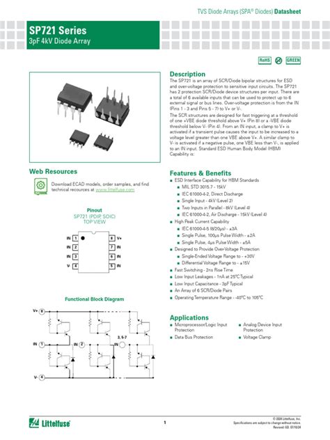 Littelfuse Tvs Diode Array Sp721 Datasheet Pdf Diode Electrostatic Discharge