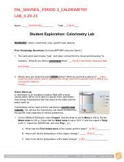Understanding Calorimetry A Babe Exploration Lab Course Hero