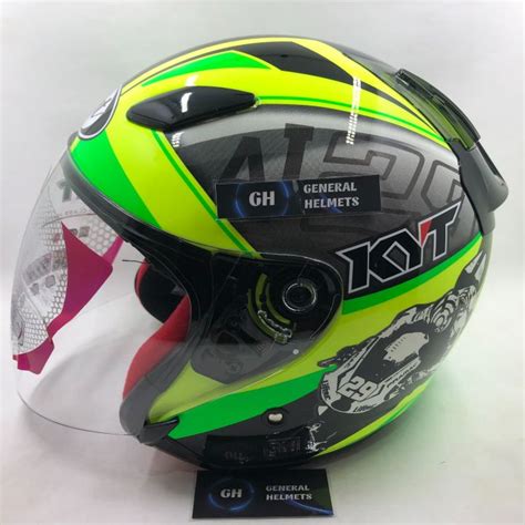 Helm Kyt Dj Maru World Gp Ready Yellow Fluo Black Green Fluo Half Face Lazada Indonesia