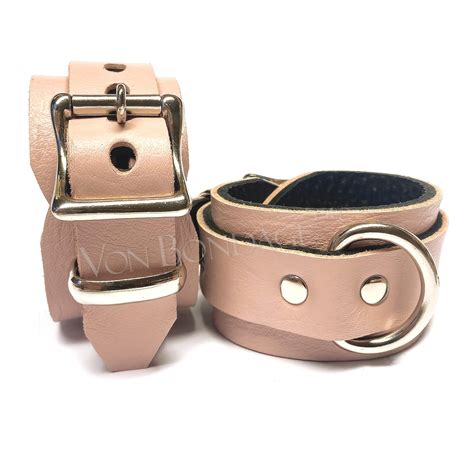 Pink Leather Bdsm Restraints With Lockable Buckles